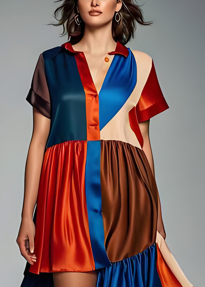 Women Colorblock Asymmetrical Patchwork Silk Dress Summer – MyPlusWear