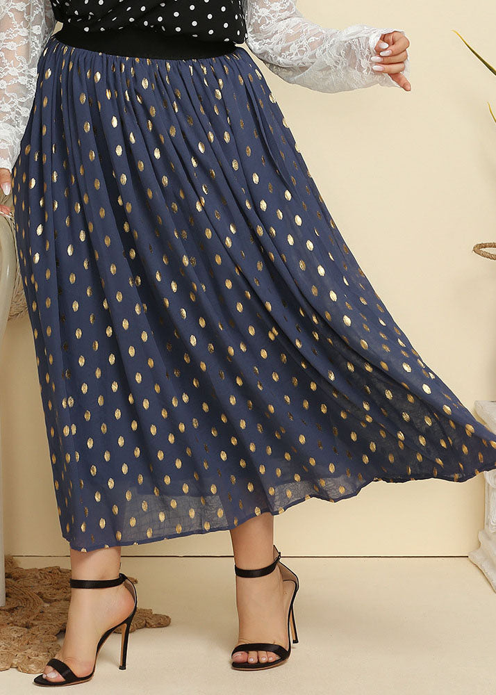 Plus Size Blue Dot Print Patchwork Chiffon Pleated Skirt Summer ...